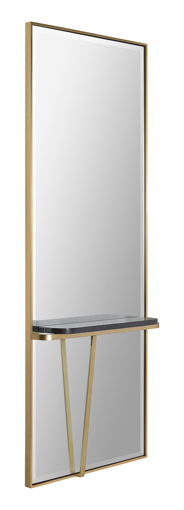 16101 - Custom full length metal framed mirror featuring a wood ledge ...